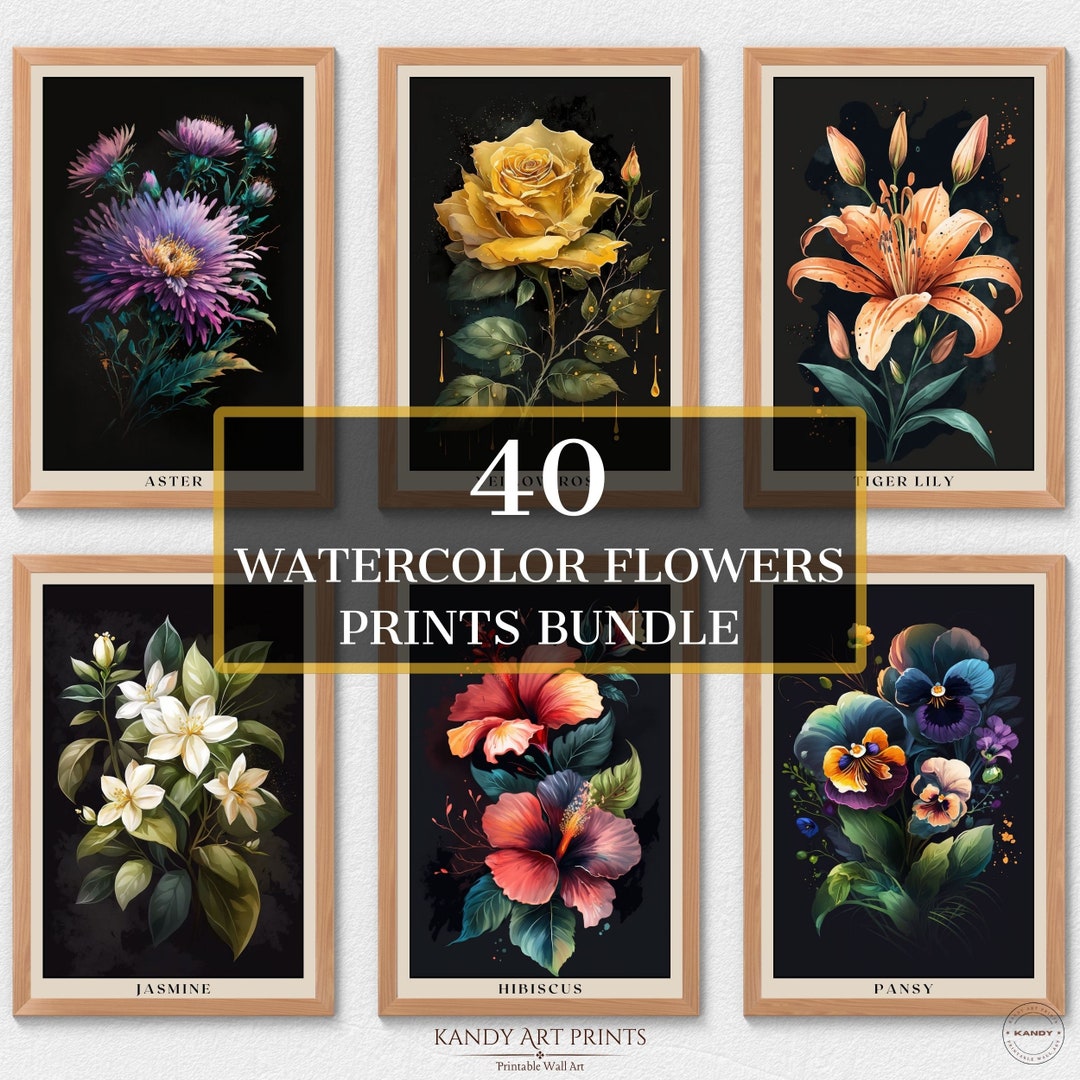 40 Watercolor Flowers Prints, Botanical Wall Art, Flower Wall Art ...
