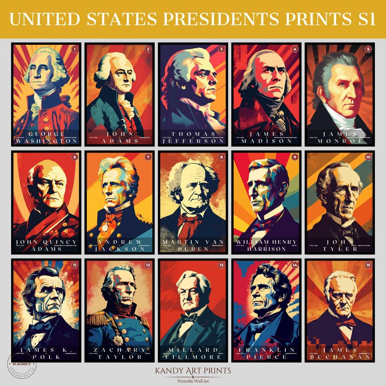 47 US Presidents Prints, US Presidents Poster, American History ...
