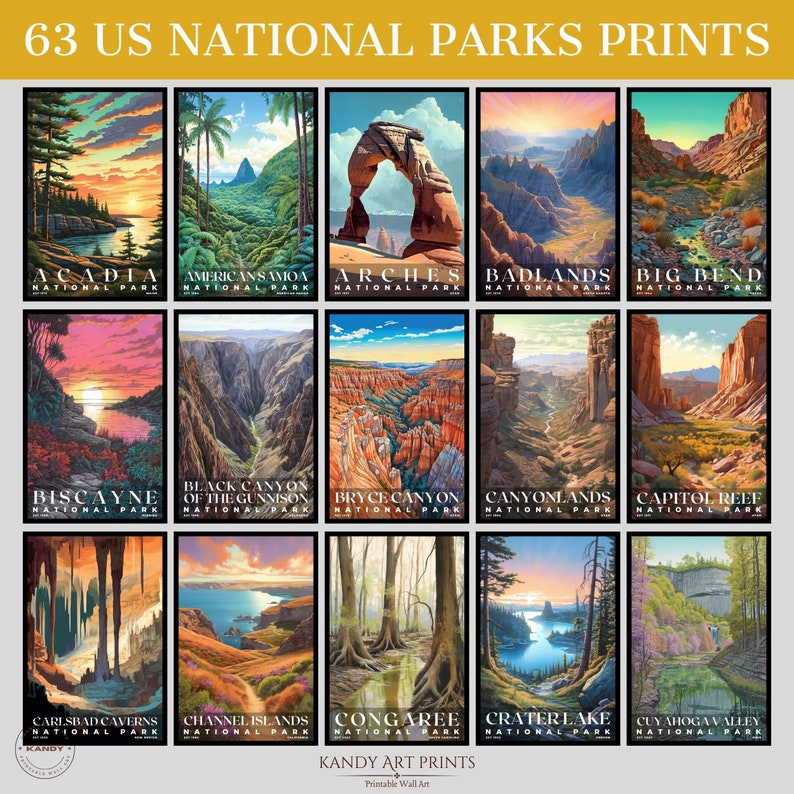 63 US National Park Prints, National Park Poster, Travel Wall Decor ...