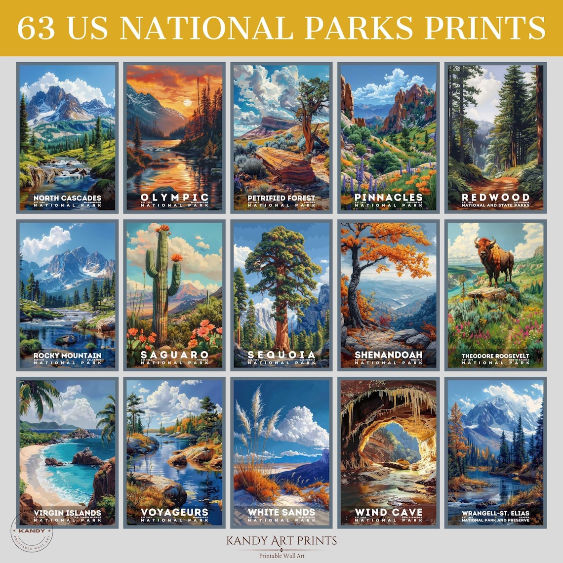 63 US National Park Prints, National Park Poster, Travel Wall Decor ...