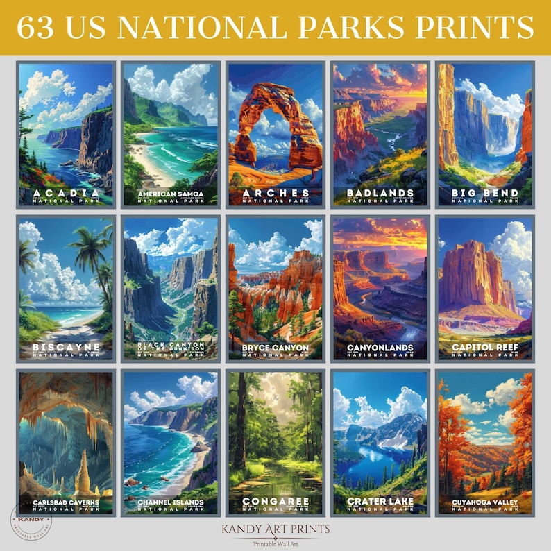 63 US National Park Prints, National Park Poster, Travel Wall Decor ...