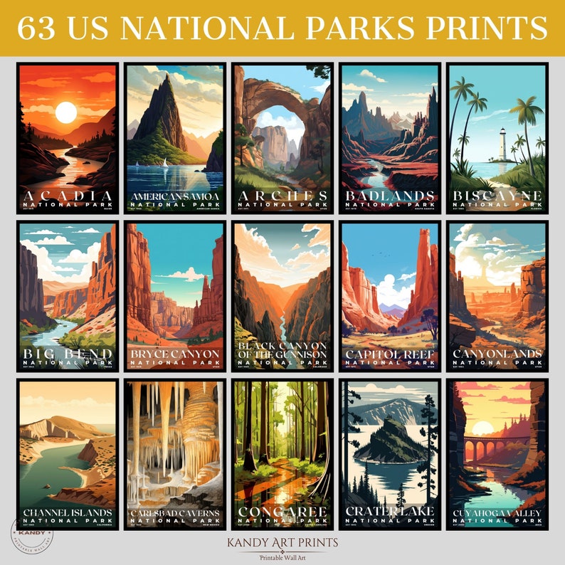 63 US National Park Prints, National Park Poster, Travel Wall Decor ...
