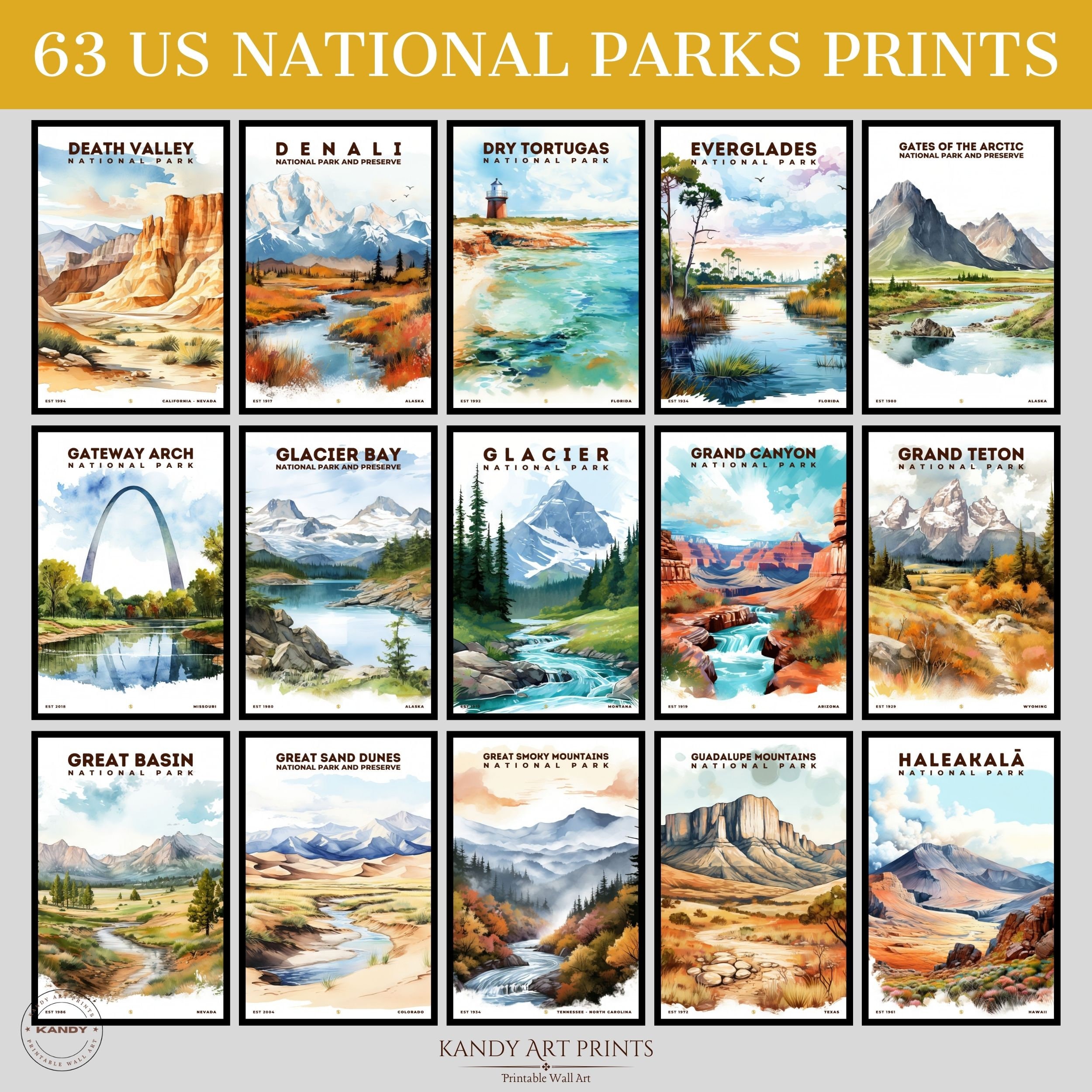 63 US National Park Prints National Park Poster Travel Wall - Etsy