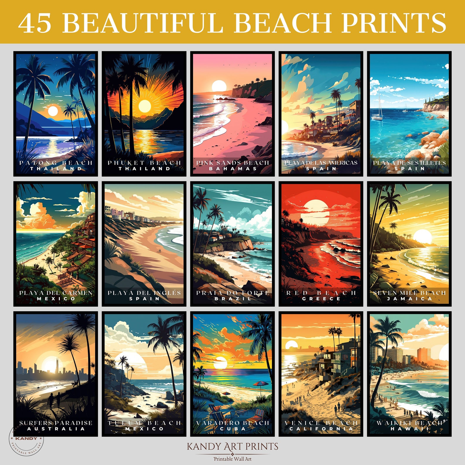 Travel Posters, 45 Beautiful Beach Prints, Beach Lover Gift, Retro ...