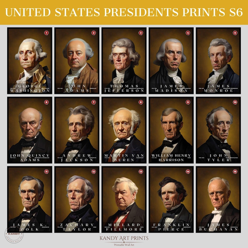 47 US Presidents Prints, US Presidents Poster, American History, Office ...
