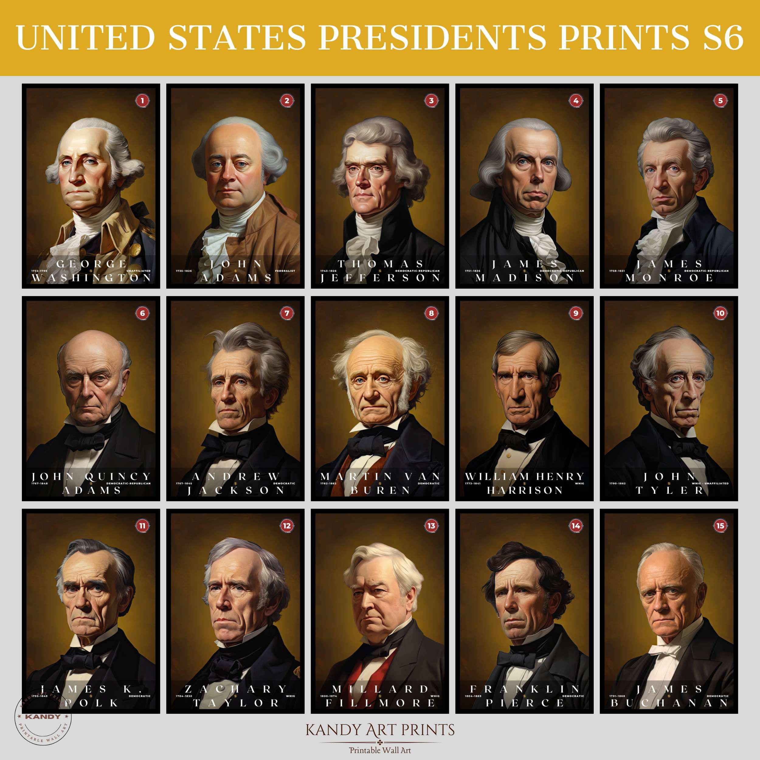47 US Presidents Prints, US Presidents Poster, American History, Office ...