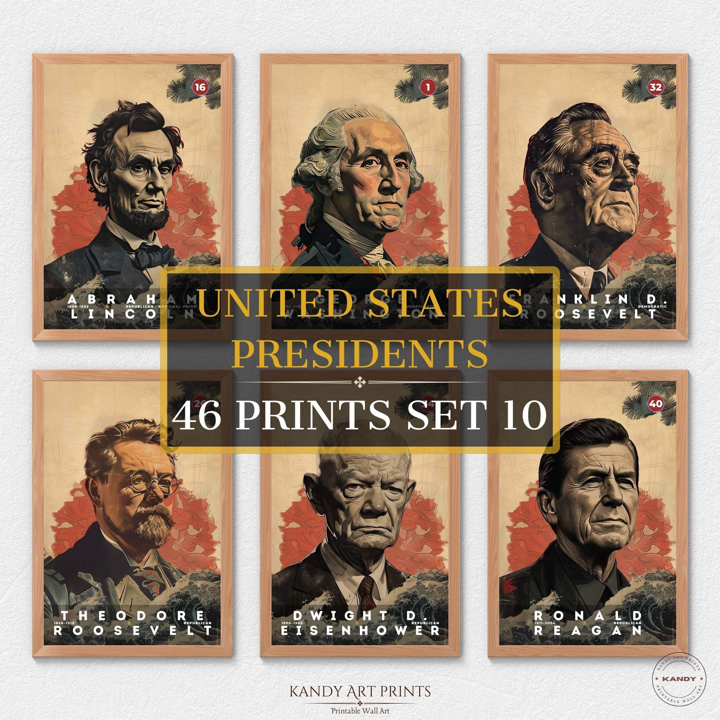 46 US Presidents Prints, US Presidents Poster, American History, Office ...