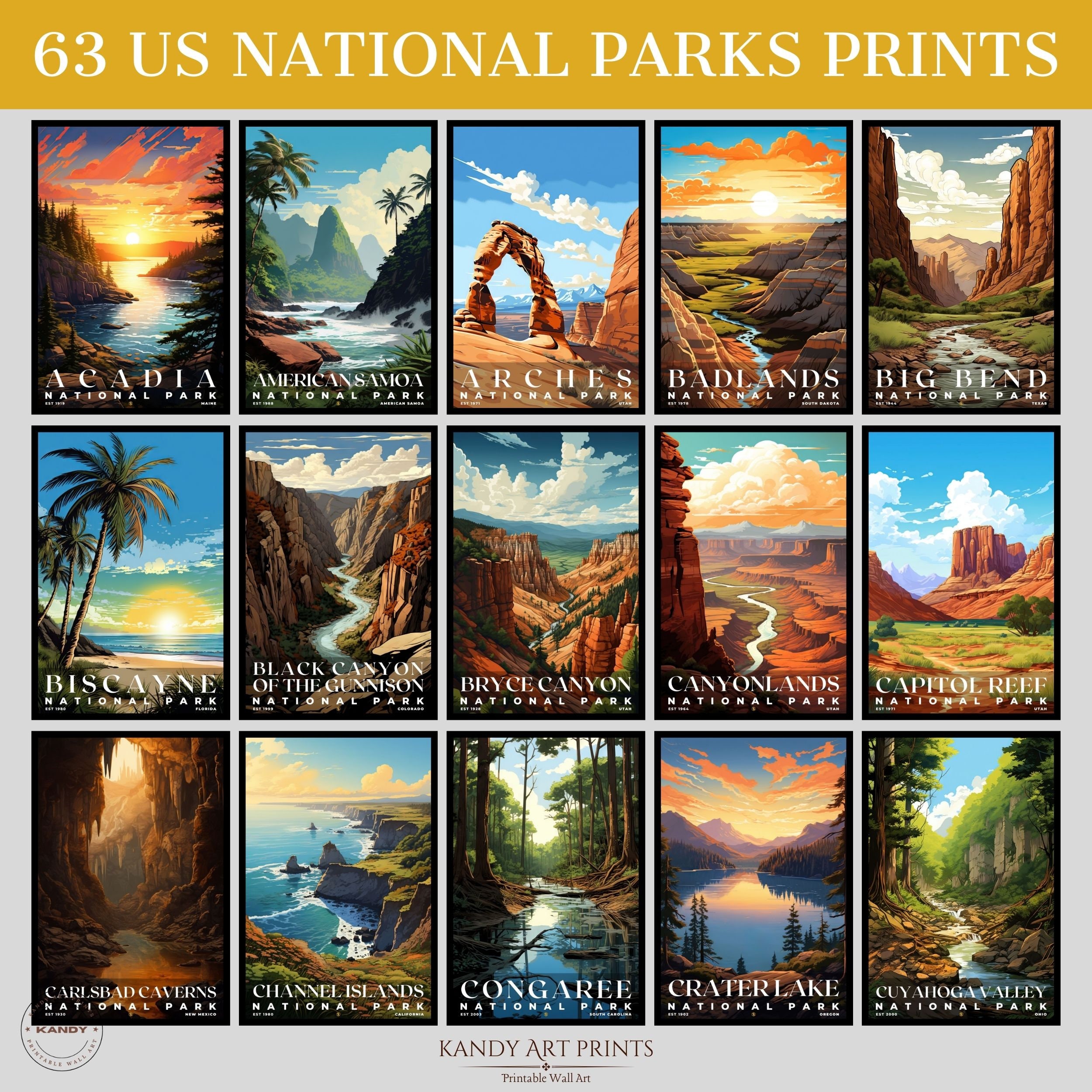 63 US National Park Prints, National Park Poster, Travel Wall Decor ...