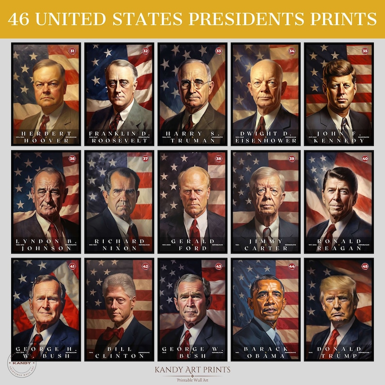 46 US Presidents Prints, US Presidents Poster, American History, Office ...