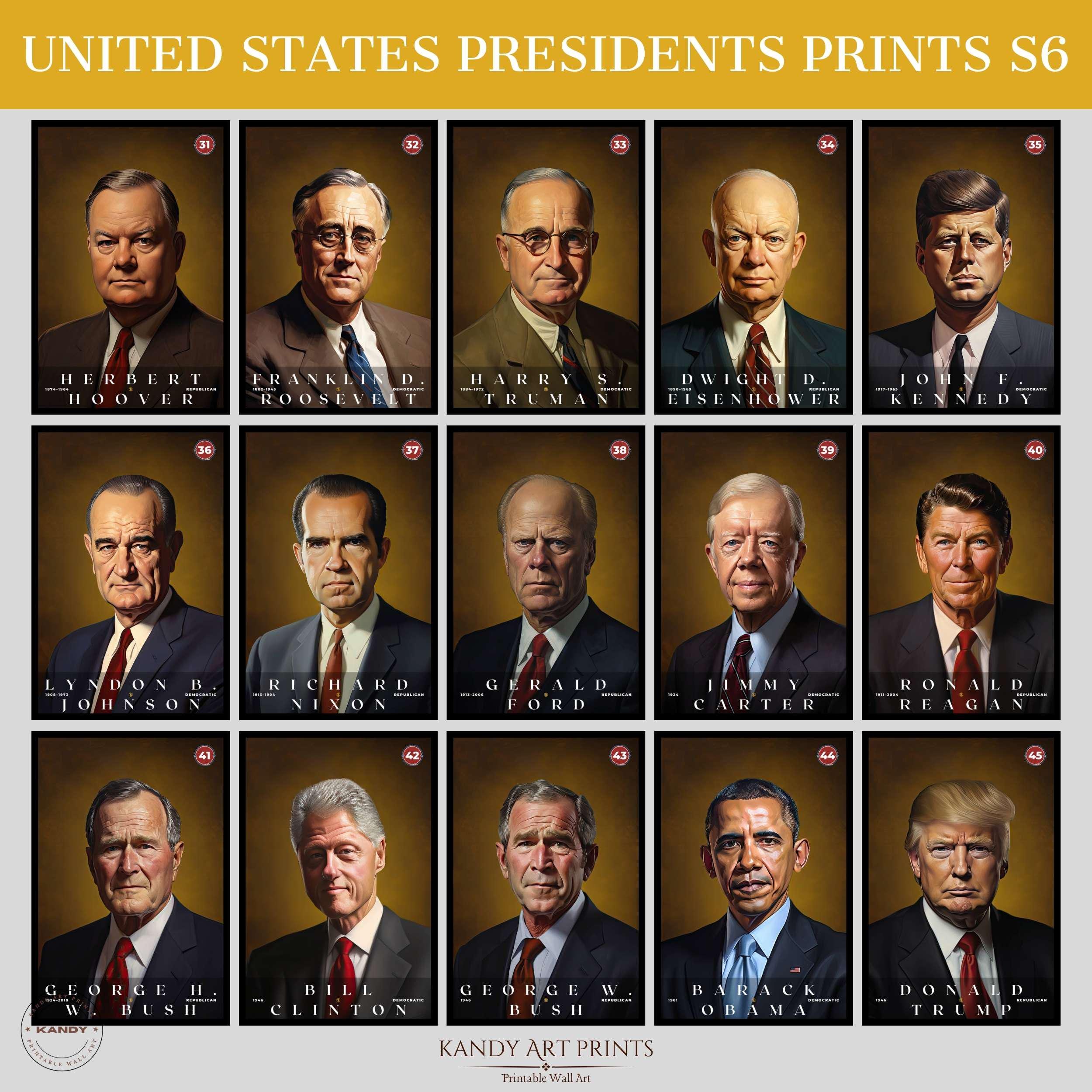 47 US Presidents Prints, US Presidents Poster, American History, Office ...