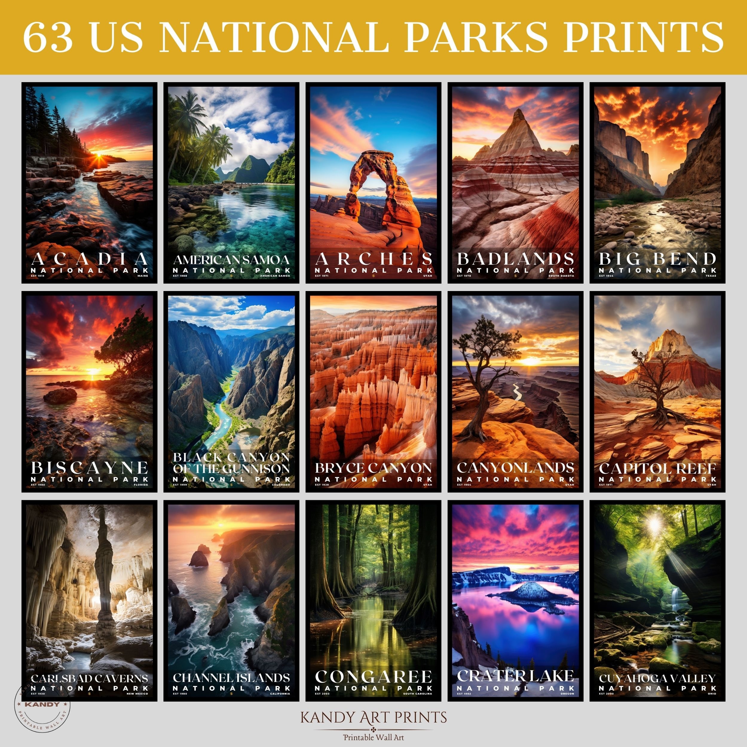 63 US National Park Prints, National Park Poster, Travel Wall Decor ...