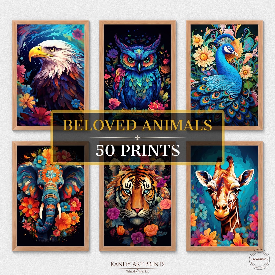 50 Beloved Animals Prints, Colorful Animal, Animal Art, Office Poster ...