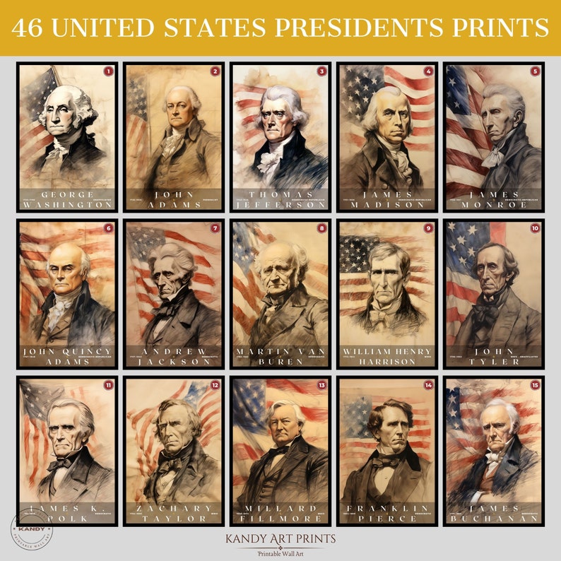 46 US Presidents Prints, US Presidents Poster, American History ...