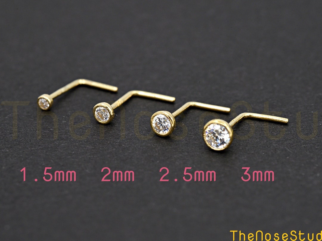 22 Gauge L Bend 14k Gold 1.5mm 2mm 2.5mm 3mm Round Clear Cubic Zirconia ...