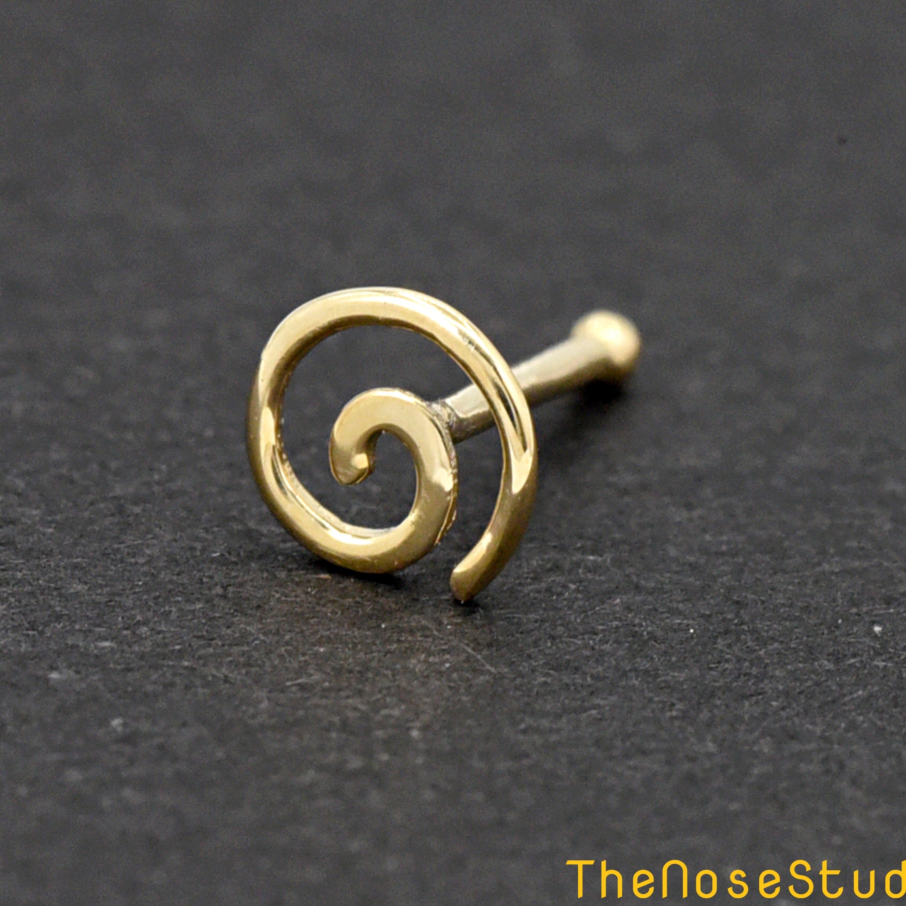 Round Spiral Swirl Design Nose Bone Stud Ball End 14k Solid Yellow Gold ...