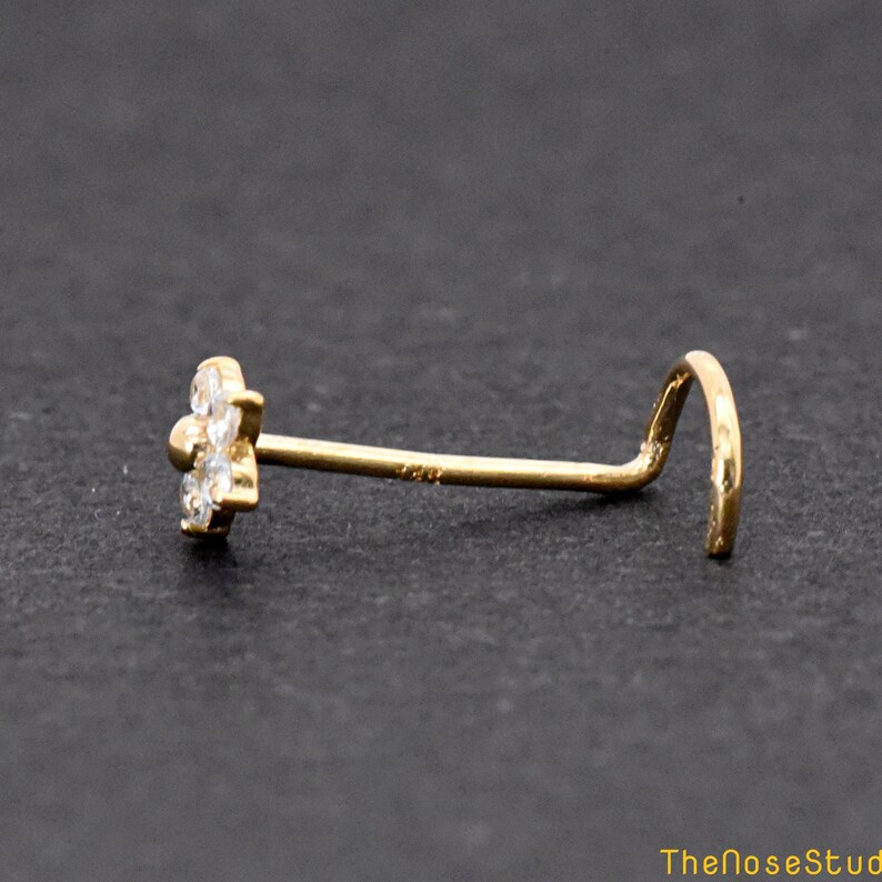 Tiny Flower CZ 14k Gold Nose Screw Stud, 0.5mm 24 Gauge Thickness Nose ...