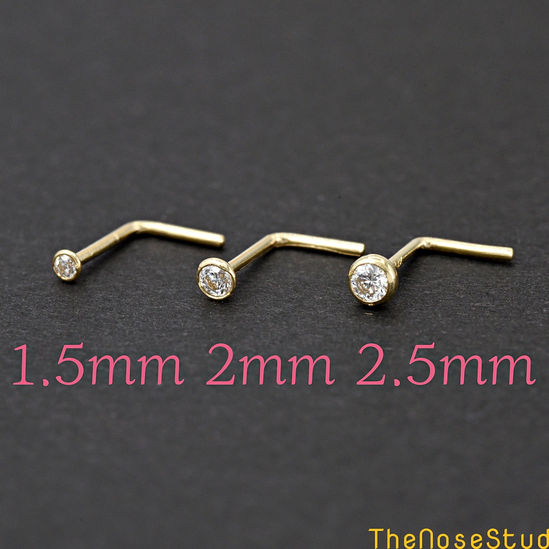 20 Gauge L Bend 14k Gold 1.5mm 2mm 2.5mm Round Clear Cubic Zirconia ...