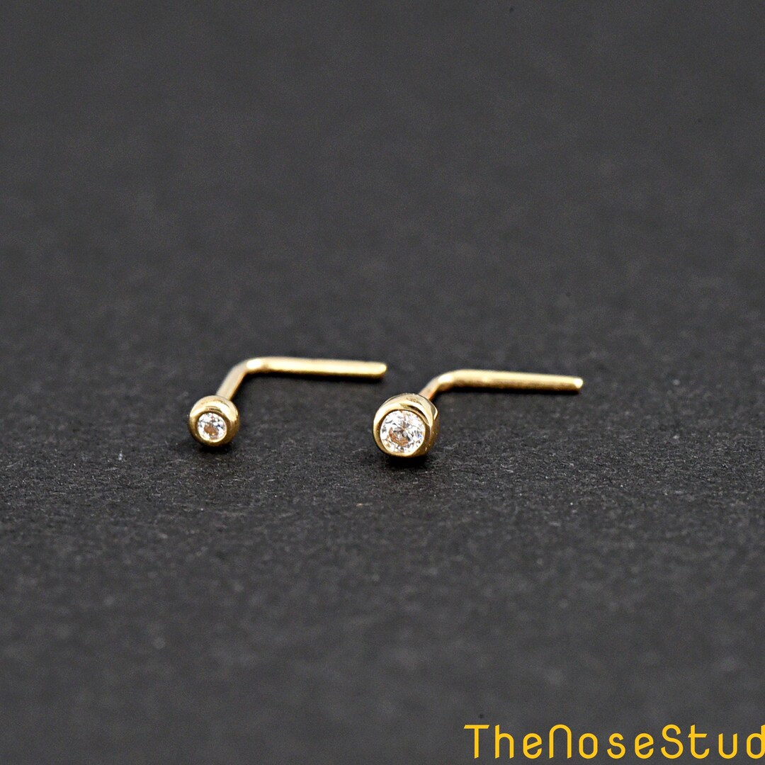 24 Gauge L Bend 14k Gold Tiny 1mm 1.5mm Round Clear Cubic Zirconia ...