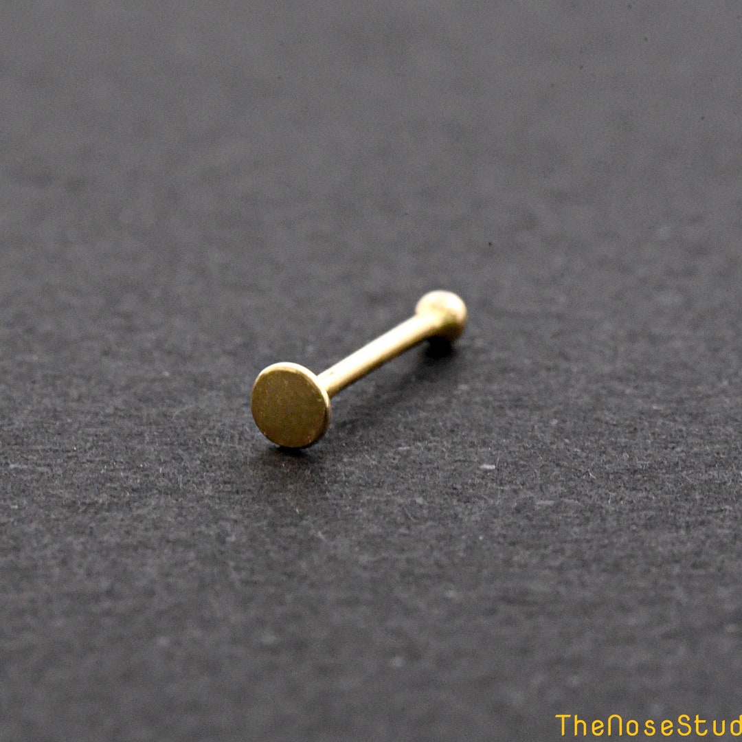 2mm Round Disc 14K Solid Gold Nose Bone Ball End Stud, Nose Stud Gold ...