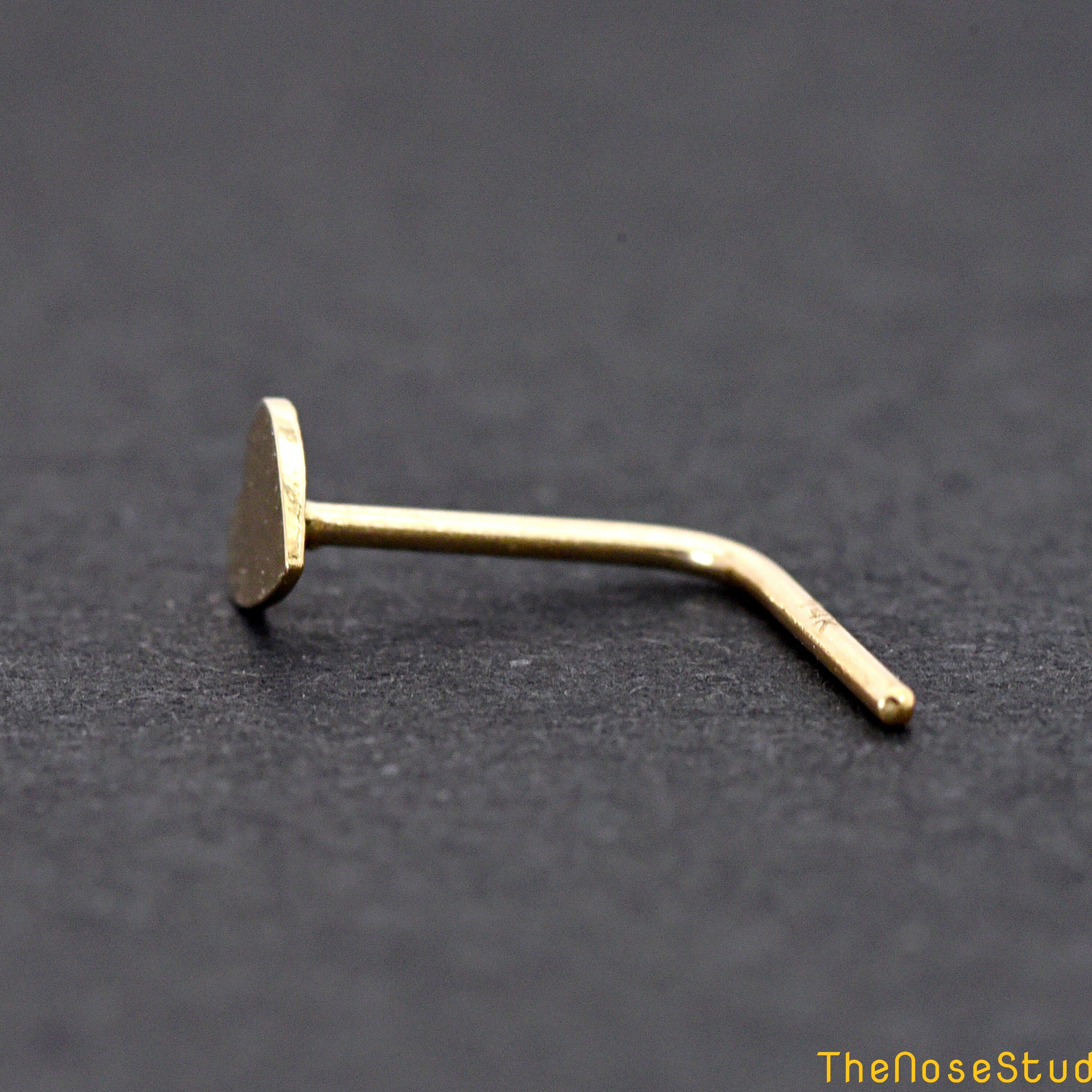 3mm Flat Heart 14k Gold L Shape End Nose Ring, L-bend Nose Ring Gold ...