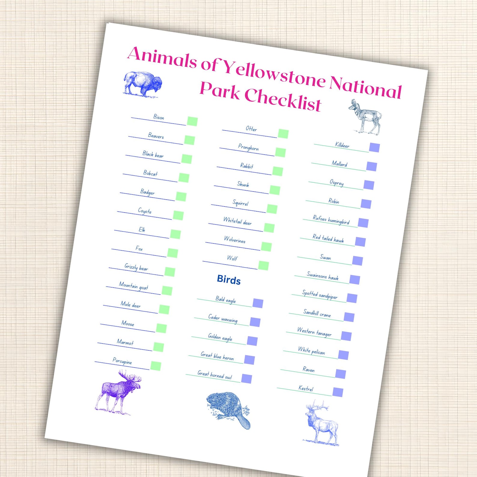 Yellowstone National Park Animal Checklist, Homeschool Nature Printable ...