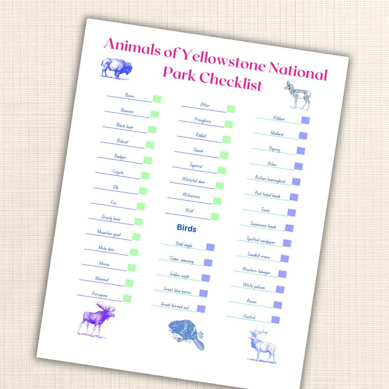 Yellowstone National Park Animal Checklist, Homeschool Nature Printable ...
