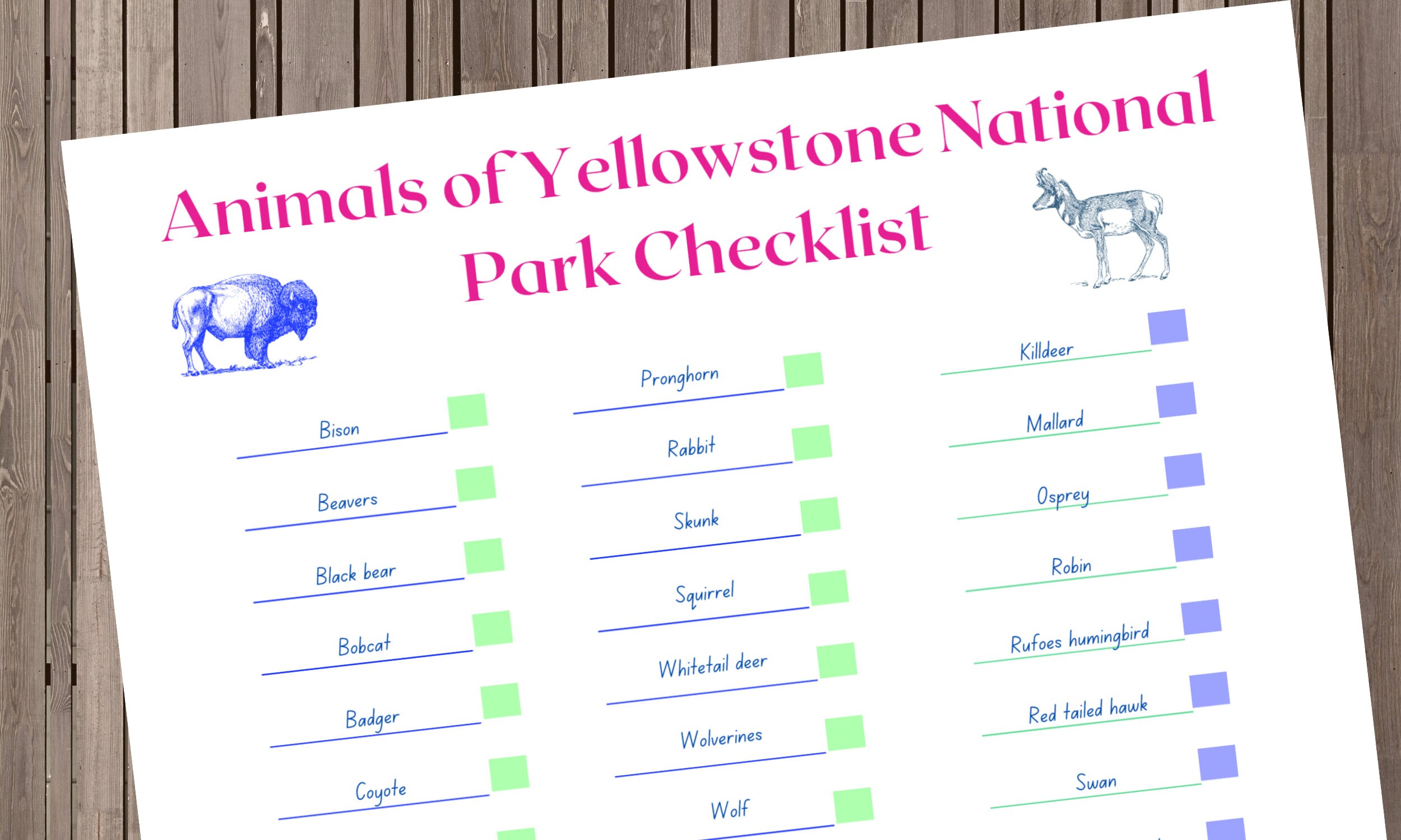 Yellowstone National Park Animal Checklist, Homeschool Nature Printable ...