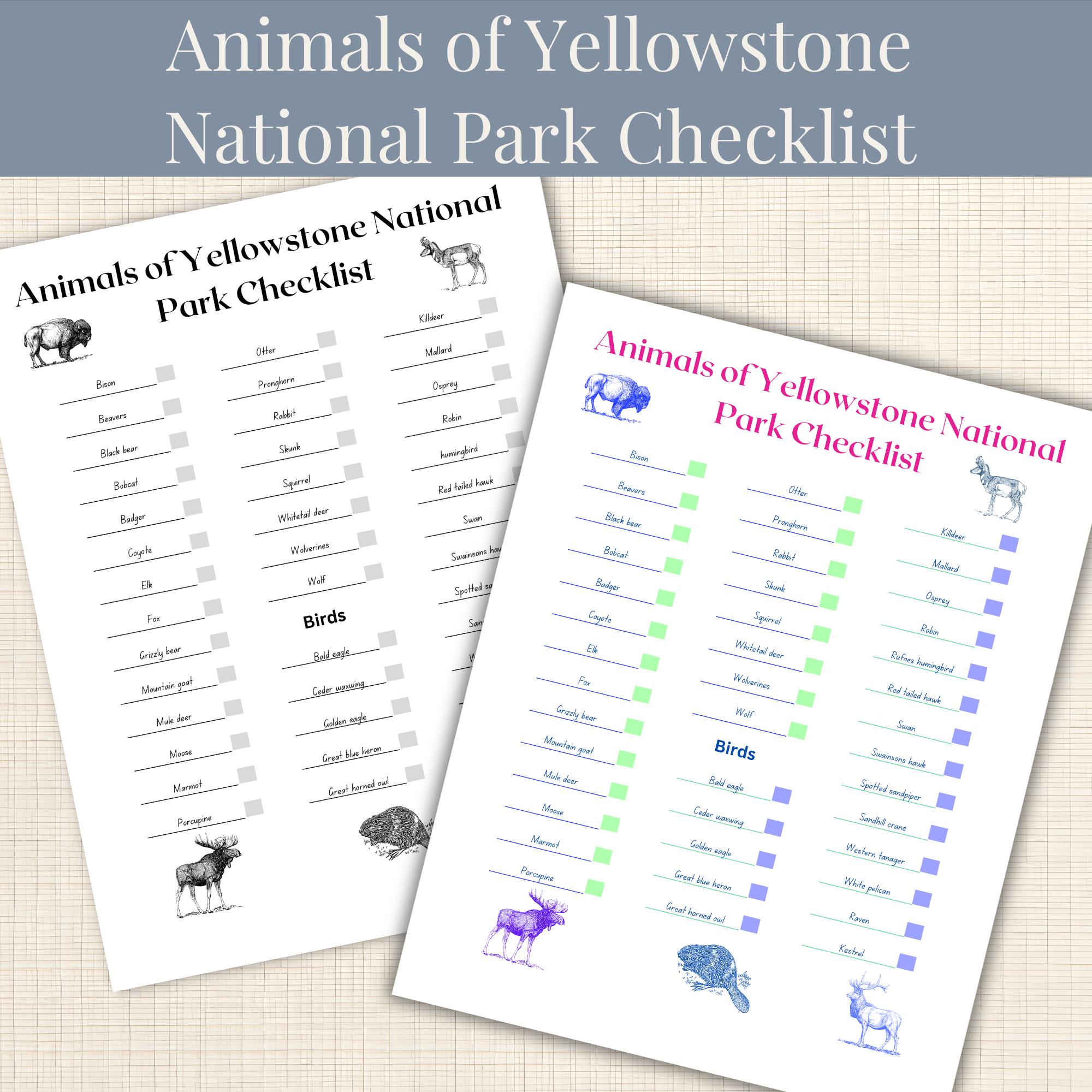 Yellowstone National Park Animal Checklist, Homeschool Nature Printable ...
