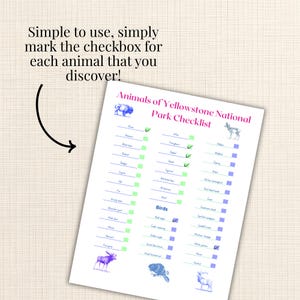 Yellowstone National Park Animal Checklist Printable, Wildlife ...