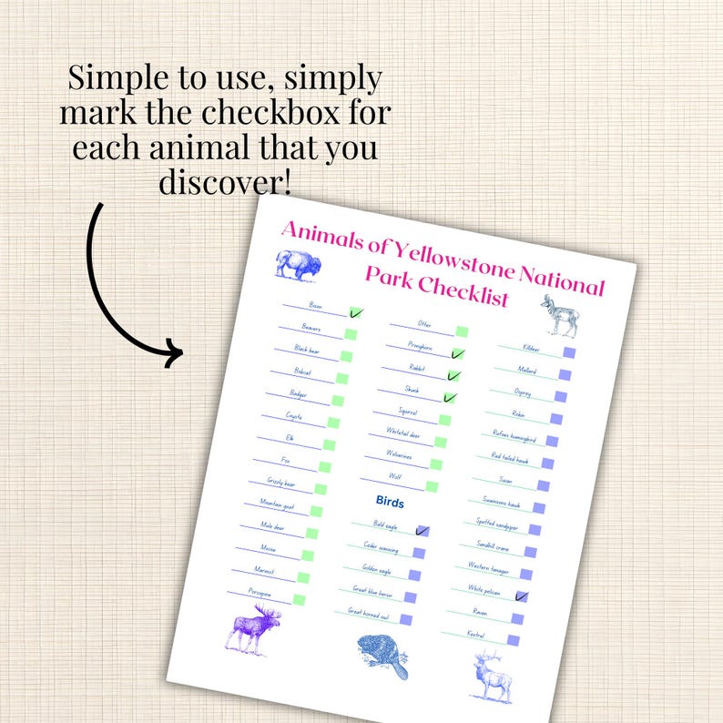 Yellowstone National Park Animal Checklist, Homeschool Nature Printable ...