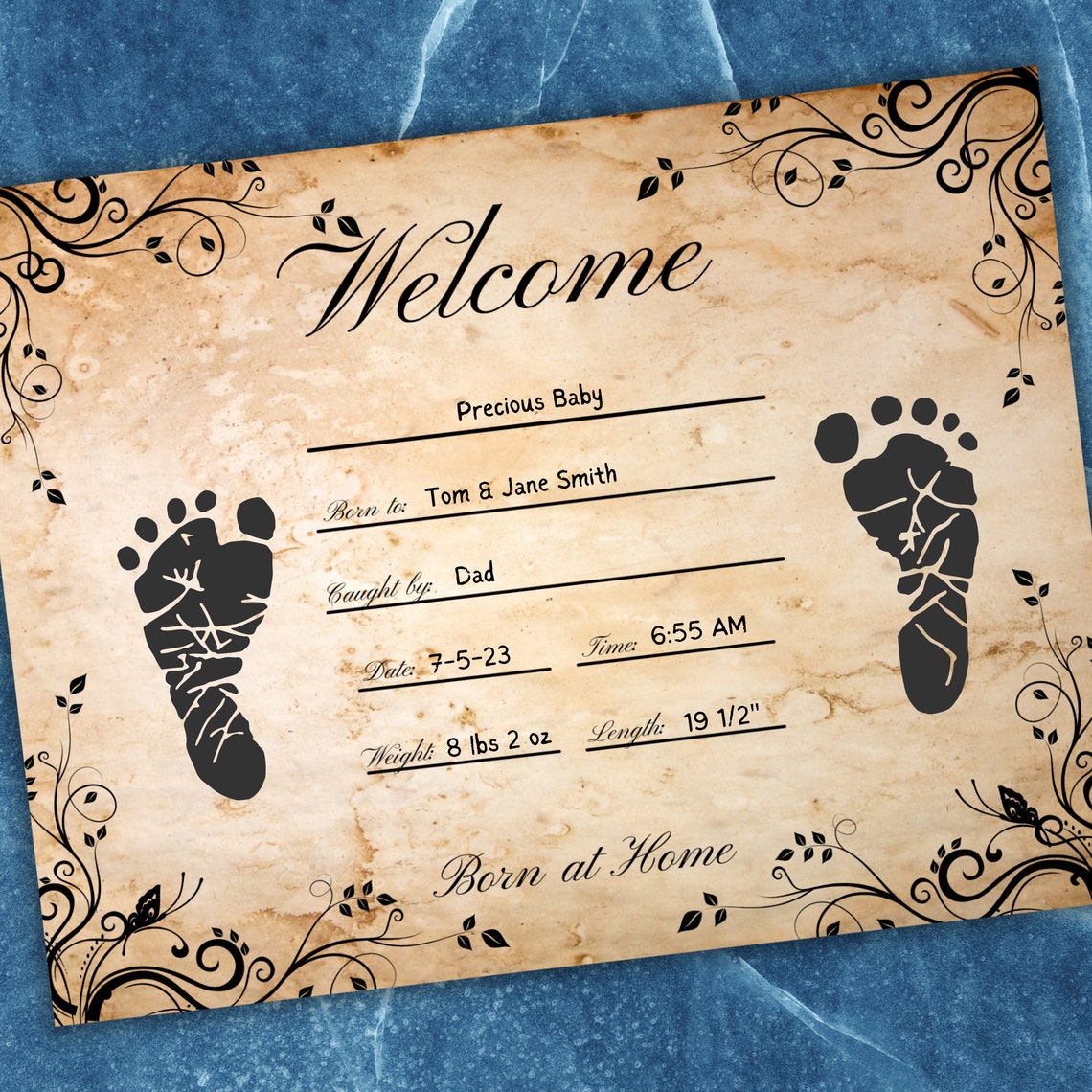 Printable Homebirth Certificate, Born at Home, With Footprints - Etsy