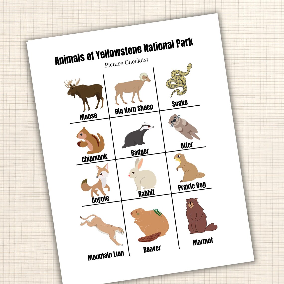 Yellowstone Wildlife Picture Checklist - No Reading Required - Etsy