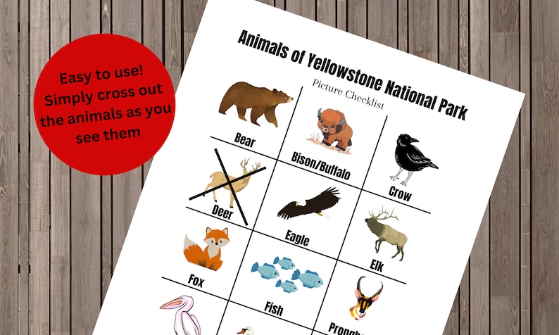 Yellowstone National Park Printable, Animal Checklist - Etsy