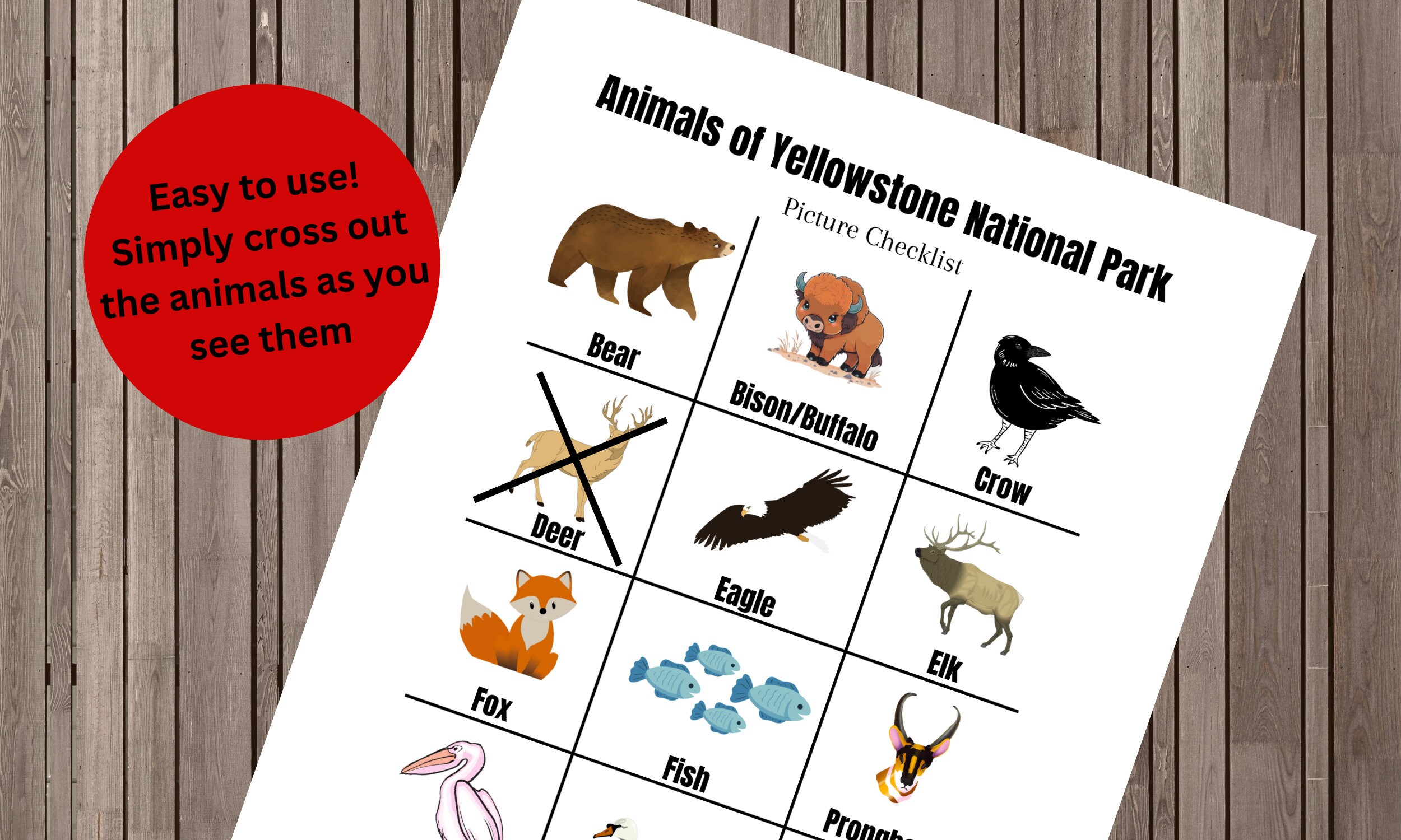 Yellowstone National Park Printable, Animal Checklist - Etsy