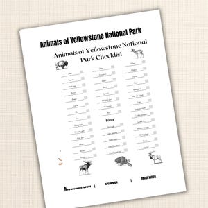 Yellowstone National Park Animal Checklist Printable, Wildlife ...