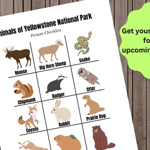 Yellowstone National Park Printable, Animal Checklist - Etsy
