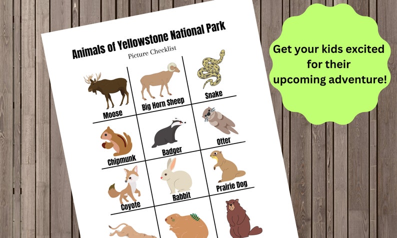 Yellowstone National Park Printable, Animal Checklist - Etsy