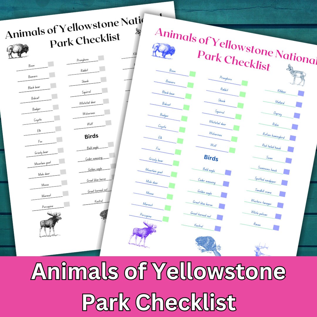 Yellowstone Park Animal Checklist Homeschool Nature Printable - Etsy