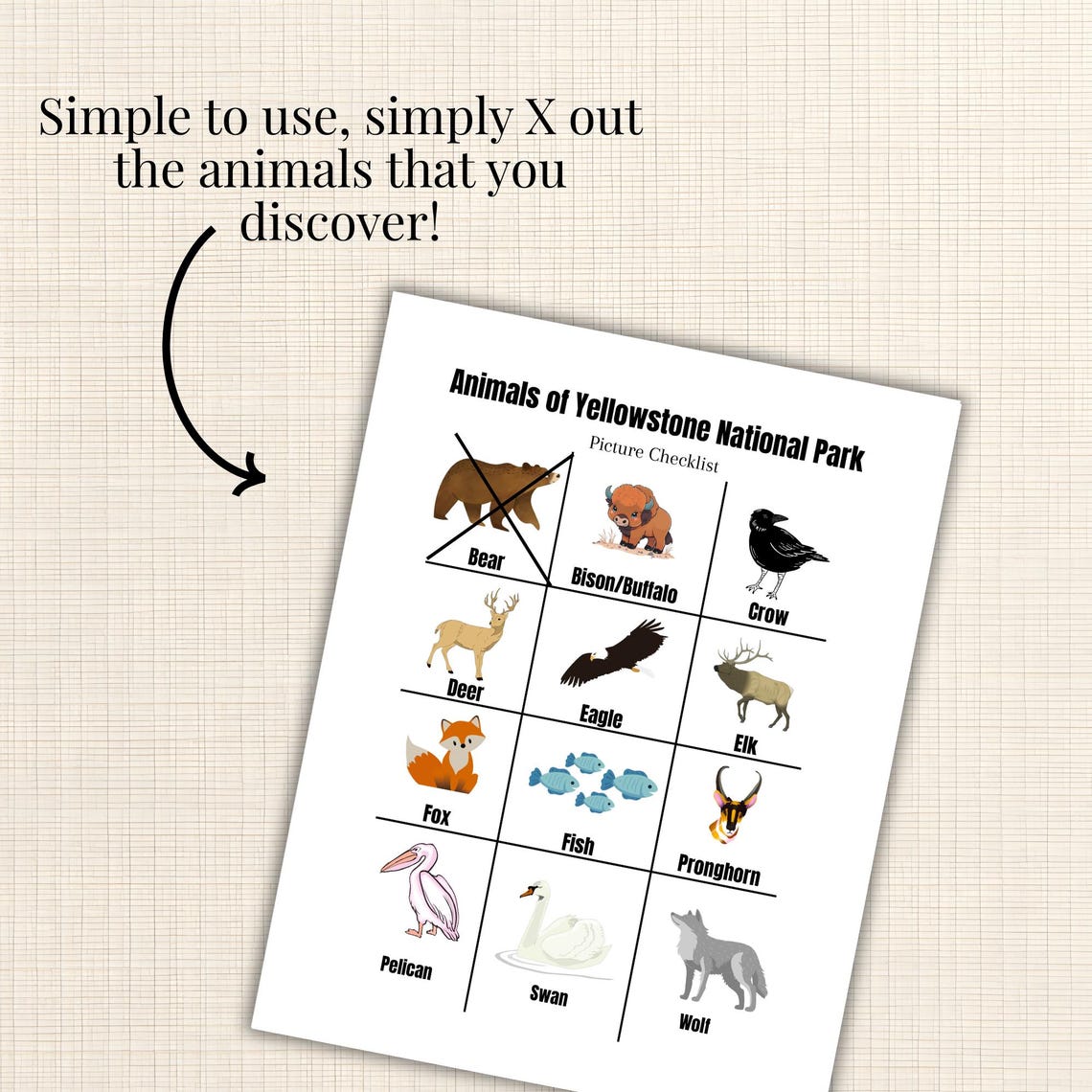 Yellowstone Wildlife Picture Checklist - No Reading Required - Etsy