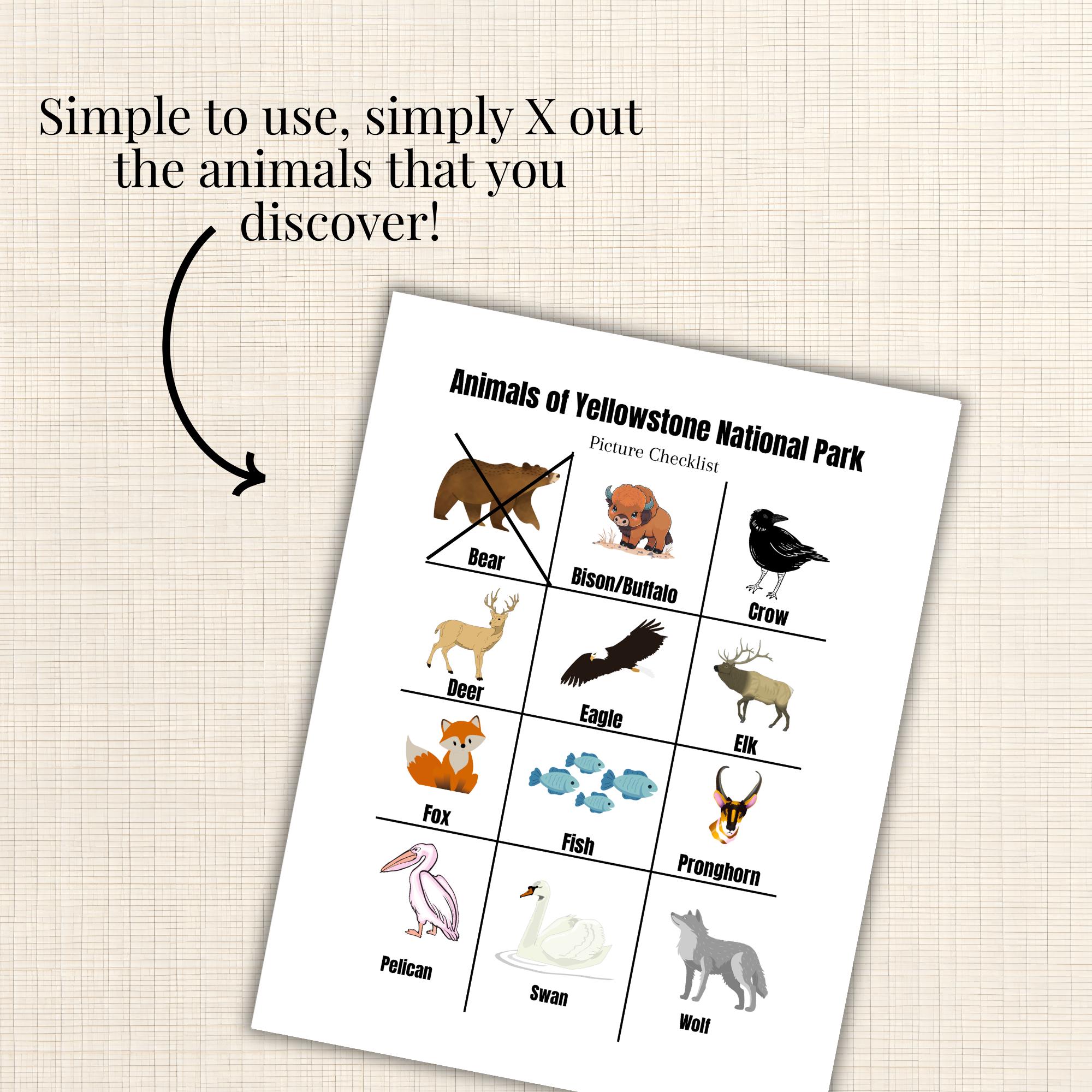 Yellowstone Wildlife Picture Checklist - No Reading Required - Etsy