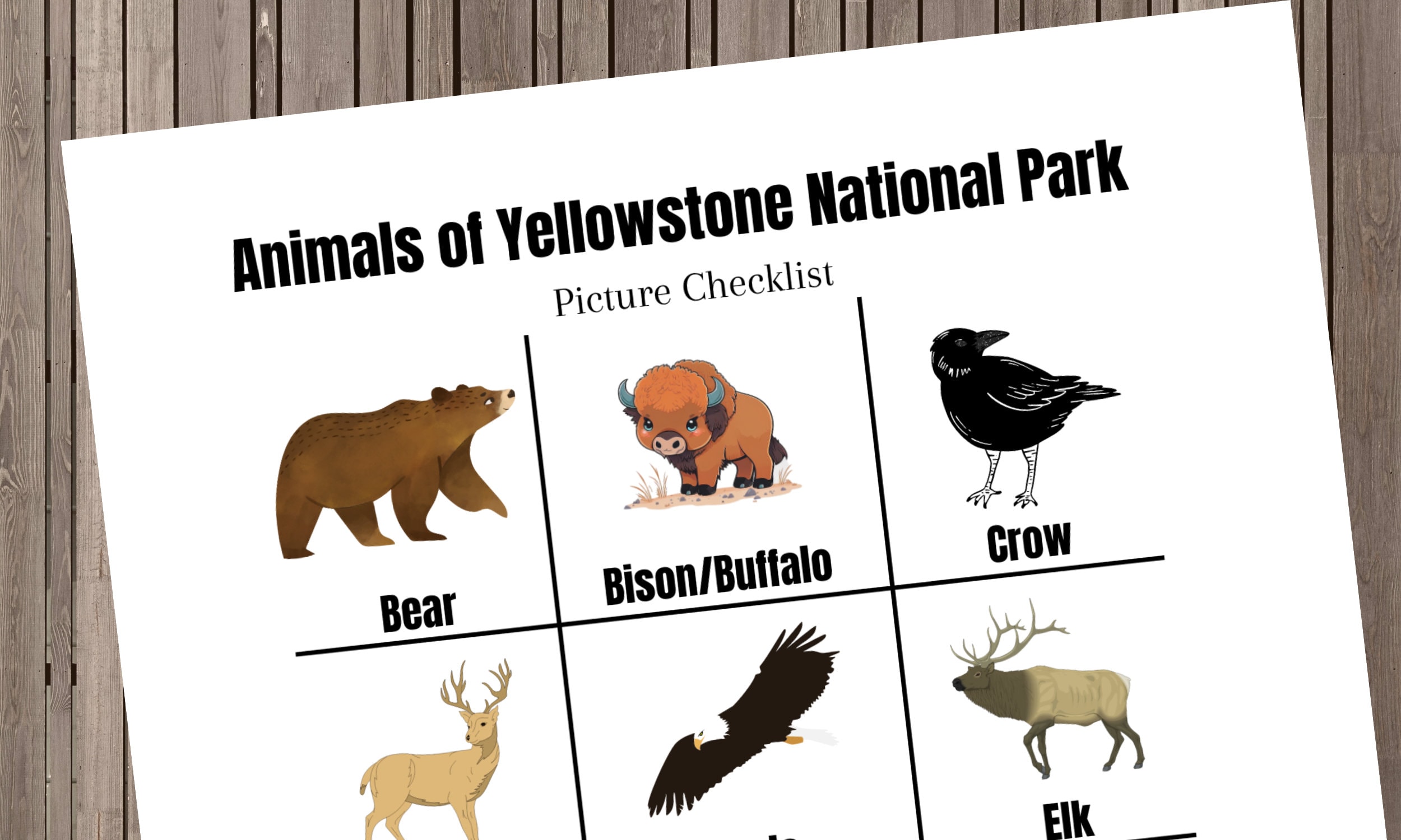 Yellowstone National Park Printable, Animal Checklist - Etsy