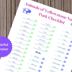 Yellowstone National Park Animal Checklist, Homeschool Nature Printable ...