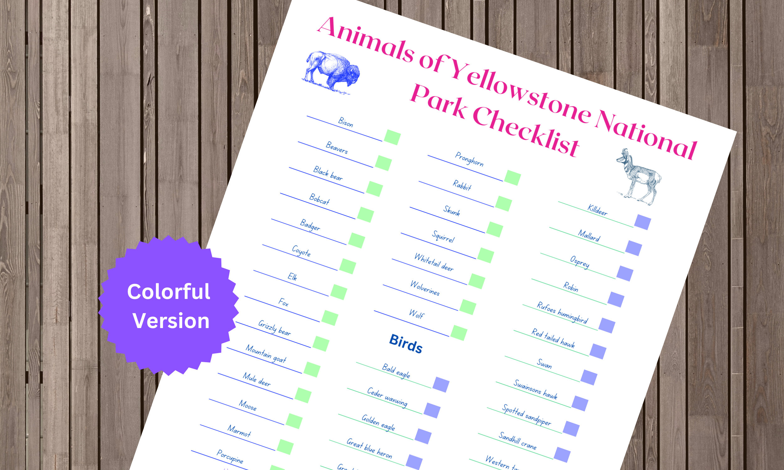 Yellowstone National Park Animal Checklist, Homeschool Nature Printable ...