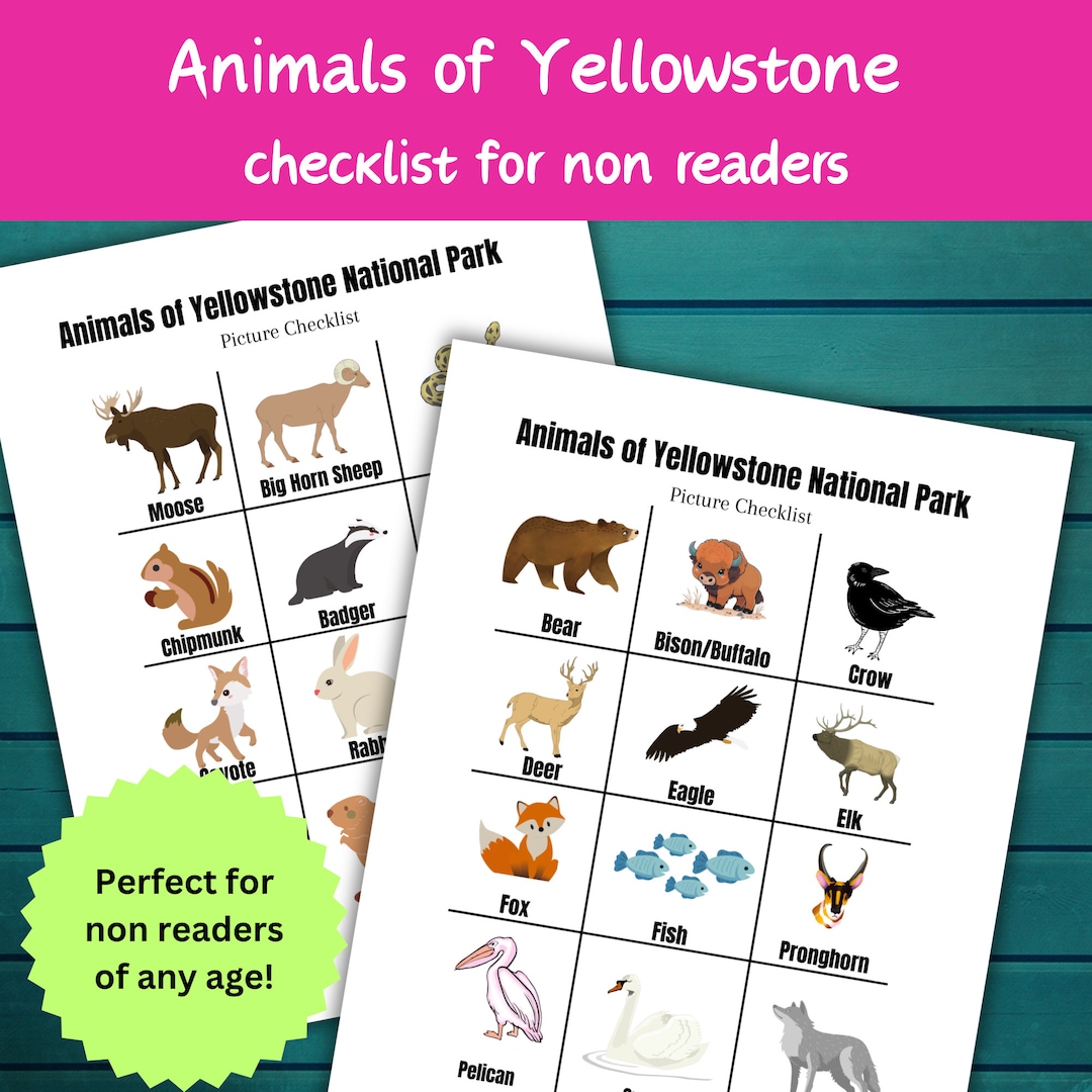 Yellowstone National Park Printable, Animal Checklist - Etsy