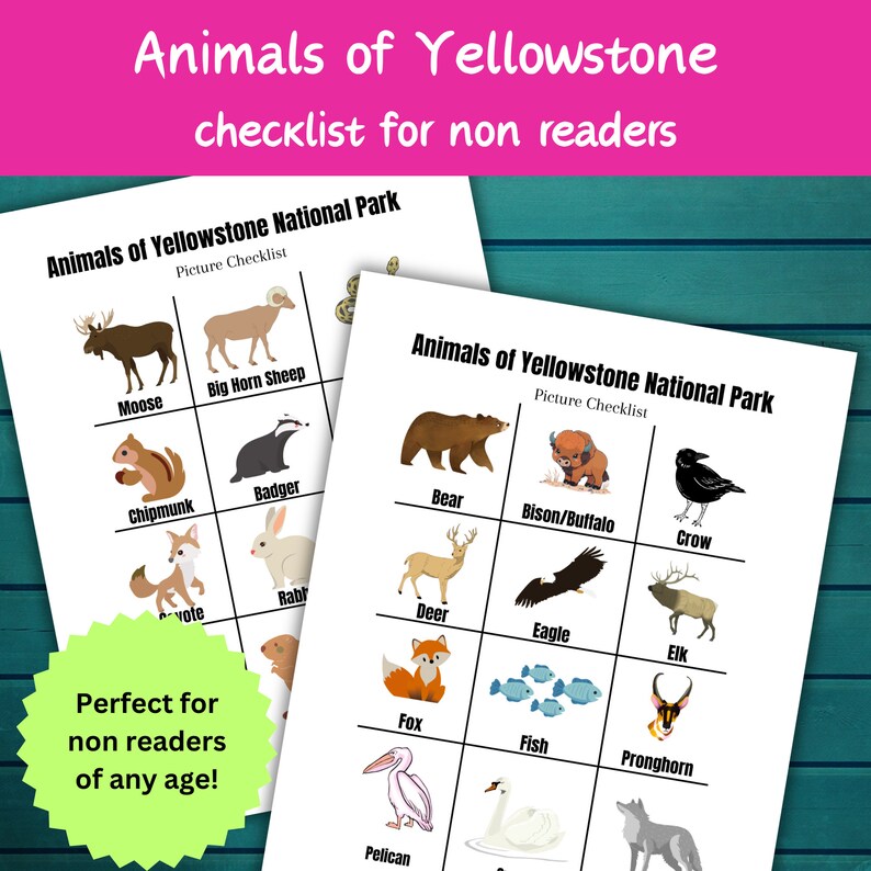 Yellowstone National Park Printable, Animal Checklist - Etsy