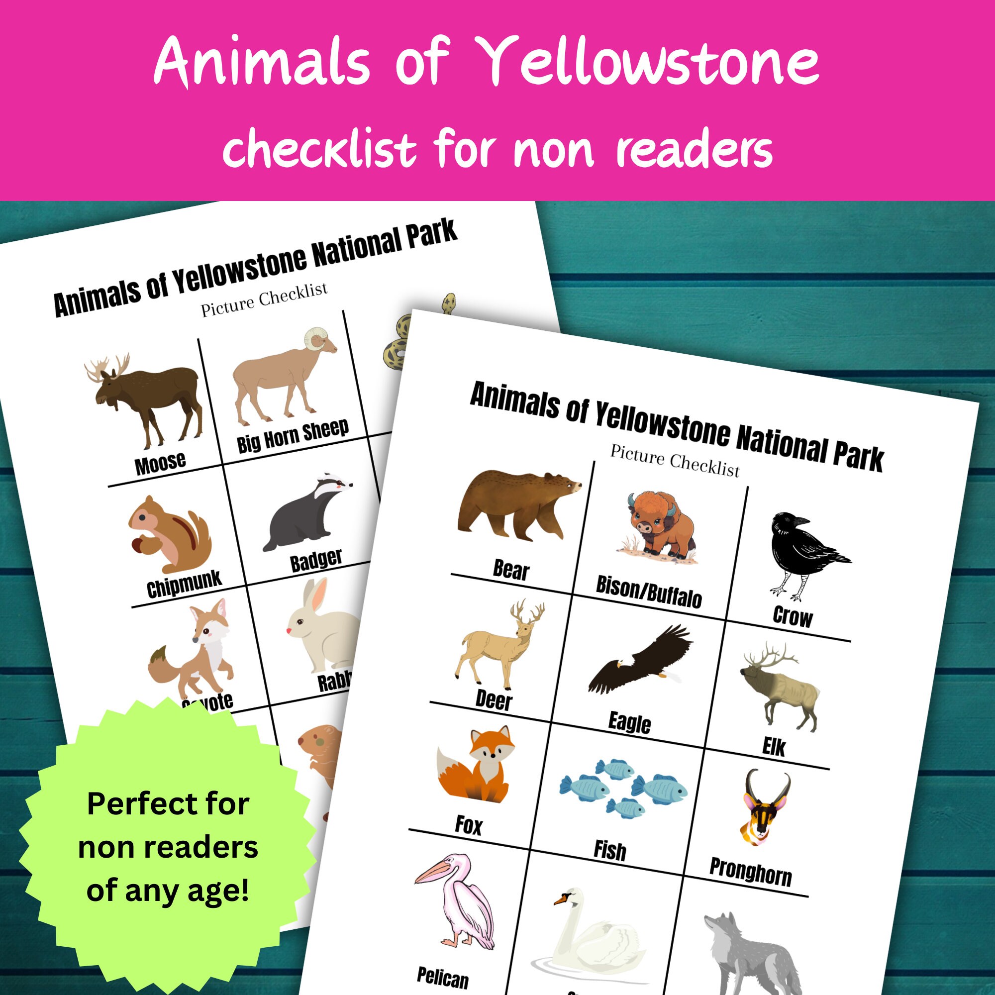 Yellowstone National Park Printable, Animal Checklist - Etsy
