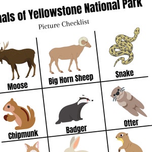 Yellowstone National Park Printable, Animal Checklist - Etsy
