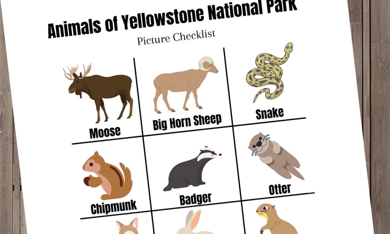 Yellowstone National Park Printable, Animal Checklist - Etsy
