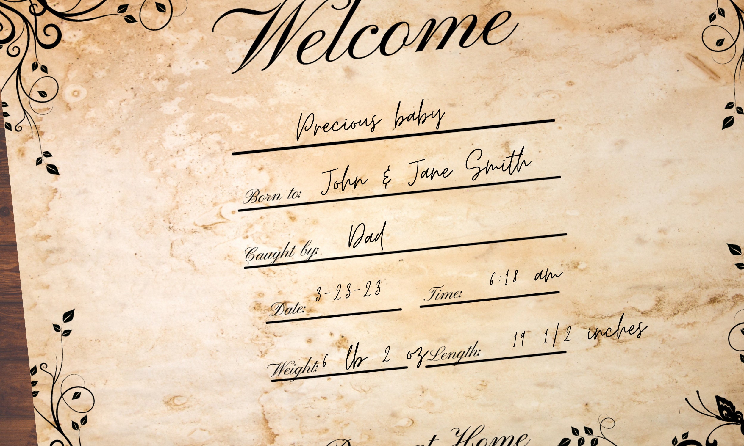 Printable Homebirth Certificate, Born at Home, With Footprints - Etsy