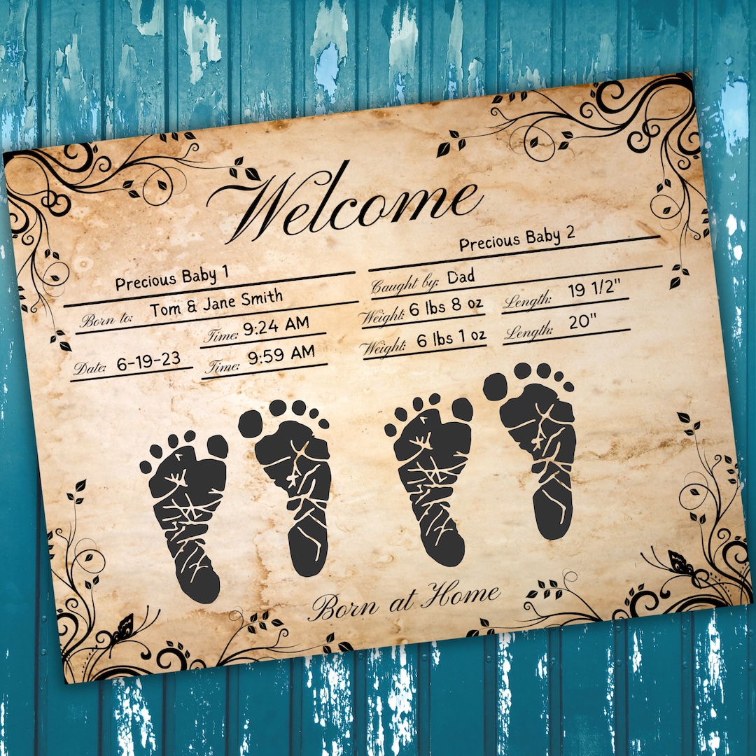 Homebirth Certificate for Twins, Printable Memory Keepsake, - Etsy